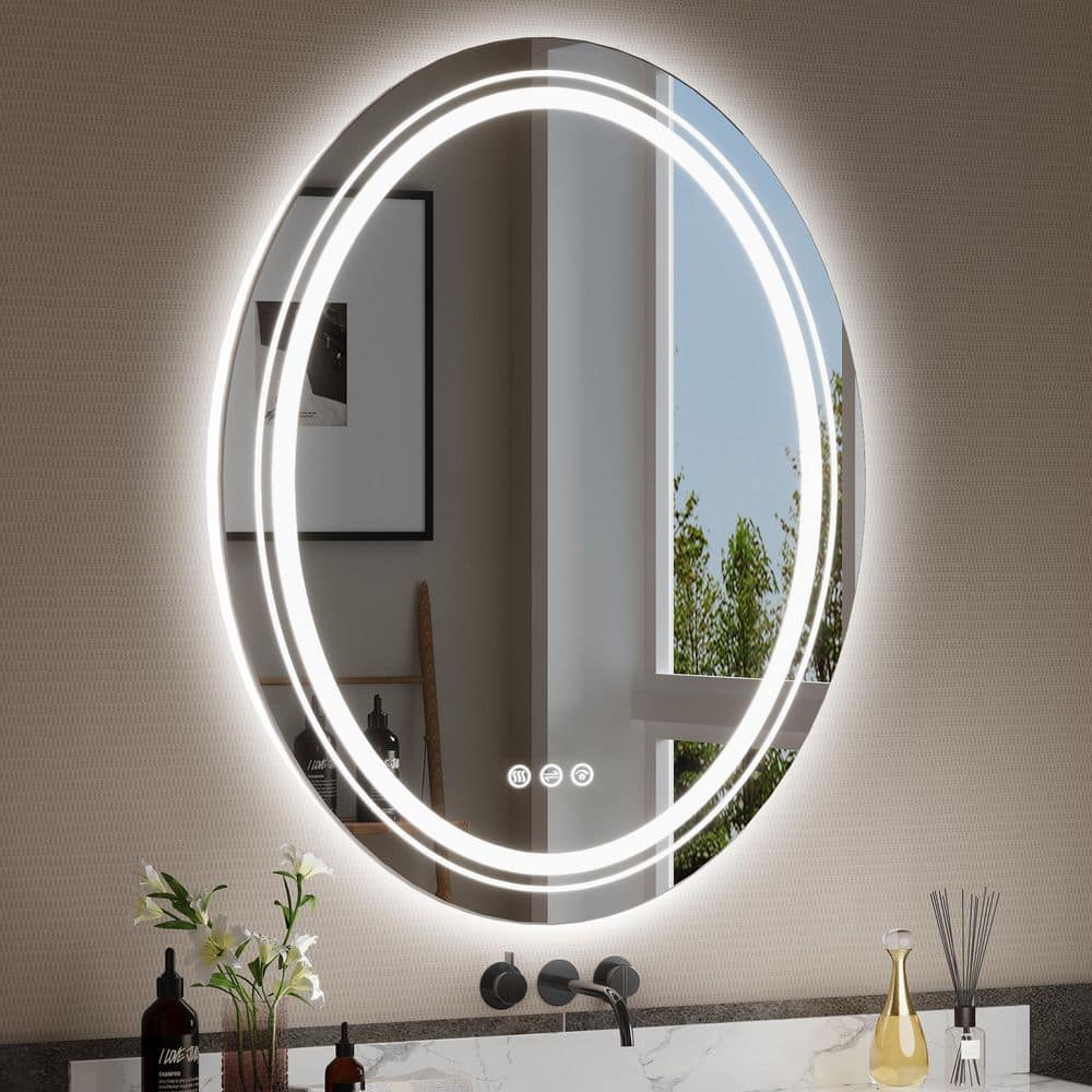 ORGANNICE 28 in. W x 36 in. H Oval Frameless LED Light Anti Fog Wall ...