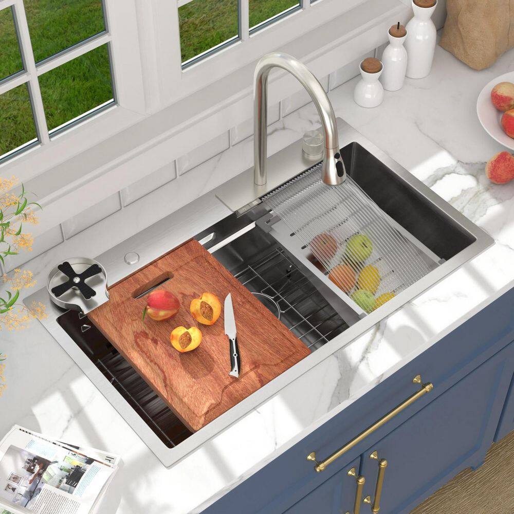 LORDEAR 33 in. x 19 in. Drop-In 16-Gauge Stainless Steel Single Bowl ...