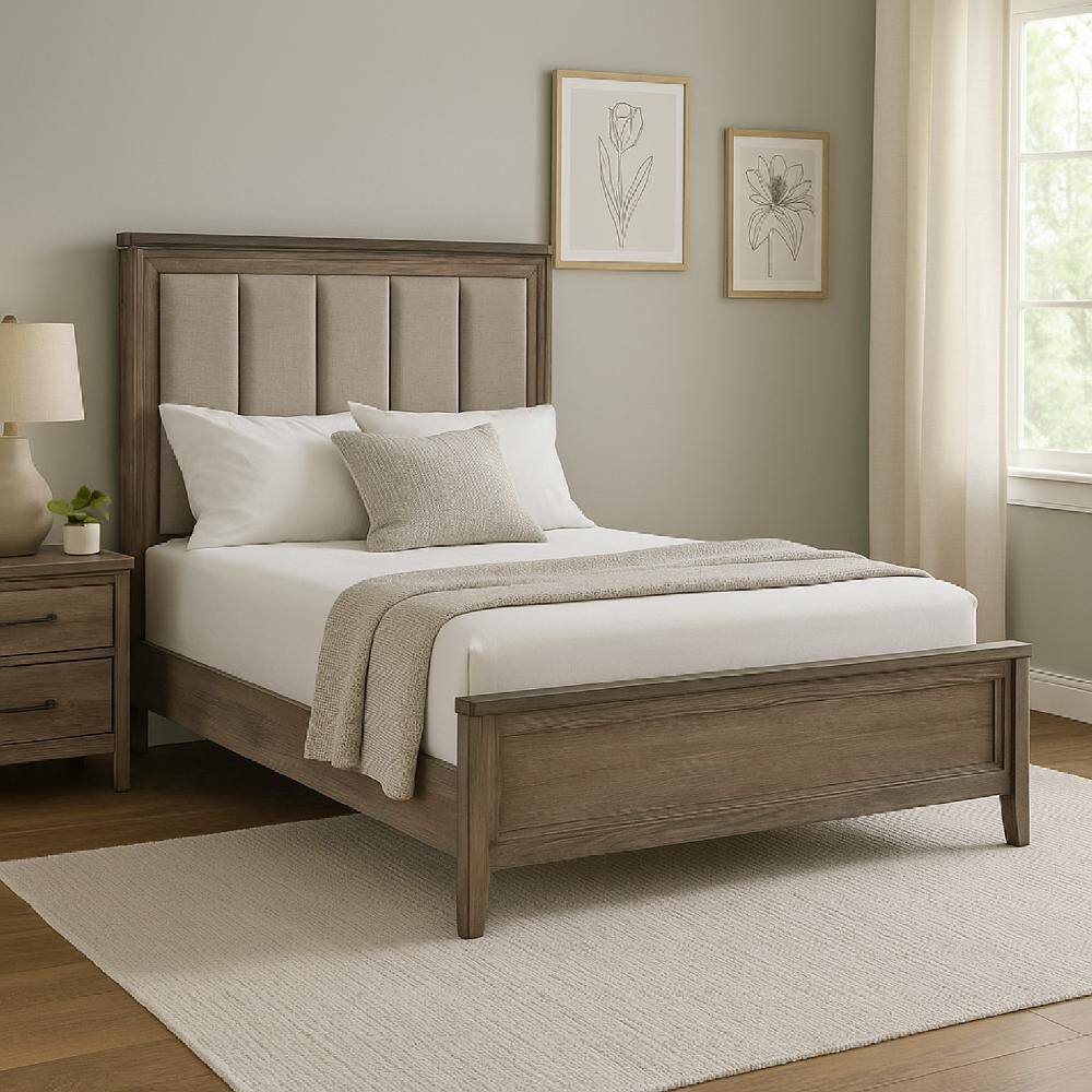 Benjara Cady Gray and Brown Wood Frame Queen Panel Bed with Channel ...