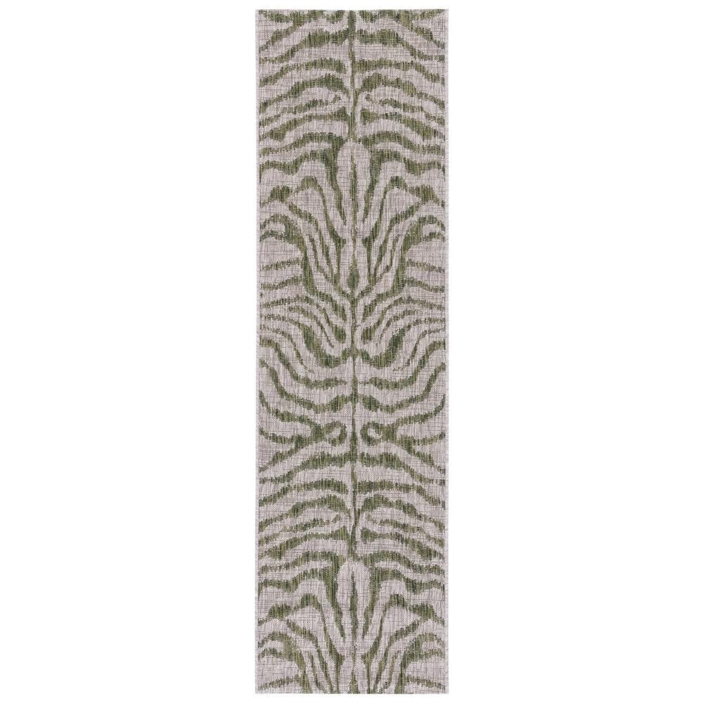 SAFAVIEH Courtyard Gray/Green 2 ft. x 8 ft. Zebra Indoor/Outdoor Runner ...