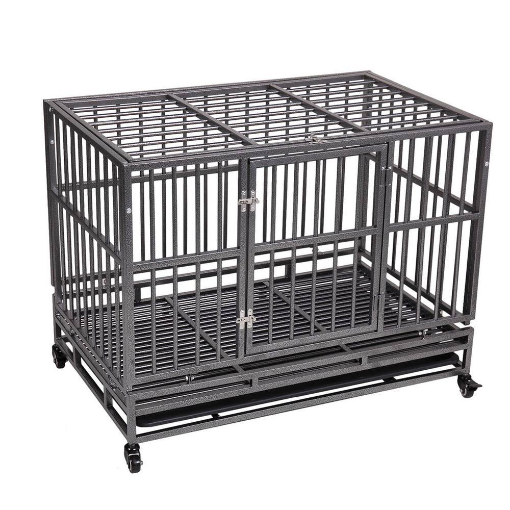 Foobrues 37 in. L x 29 in. H Heavy-Duty Metal Dog Kennel Cage Crate ...
