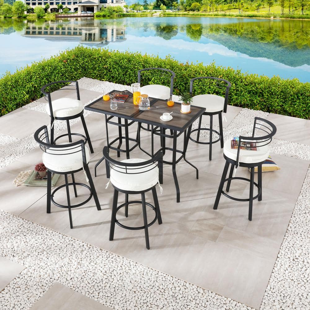 Patio Festival 8-Piece Metal Bar Height Outdoor Dining Set with Beige ...