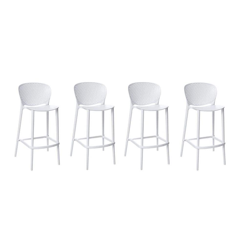 HomeRoots 35.00 in. H White Counter Height Plastic Bar Stool with ...