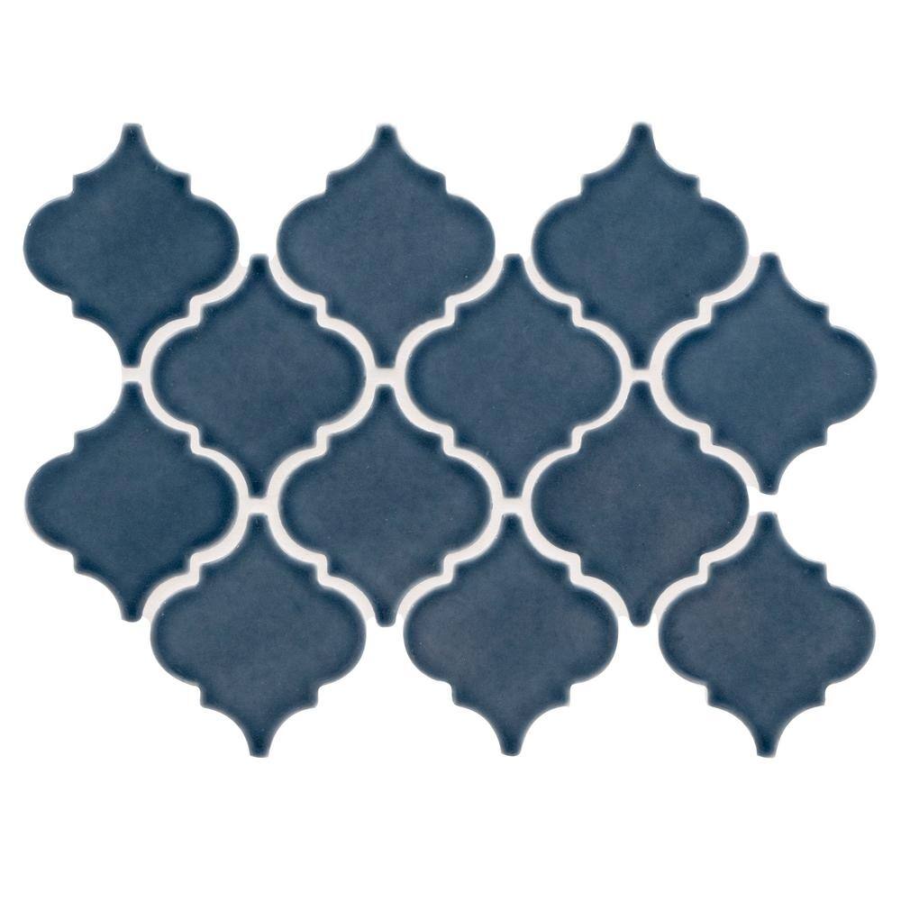 MSI Take Home Tile Sample-Bay Blue Glossy Arabesque 4 in. x 4 in. x 8mm ...