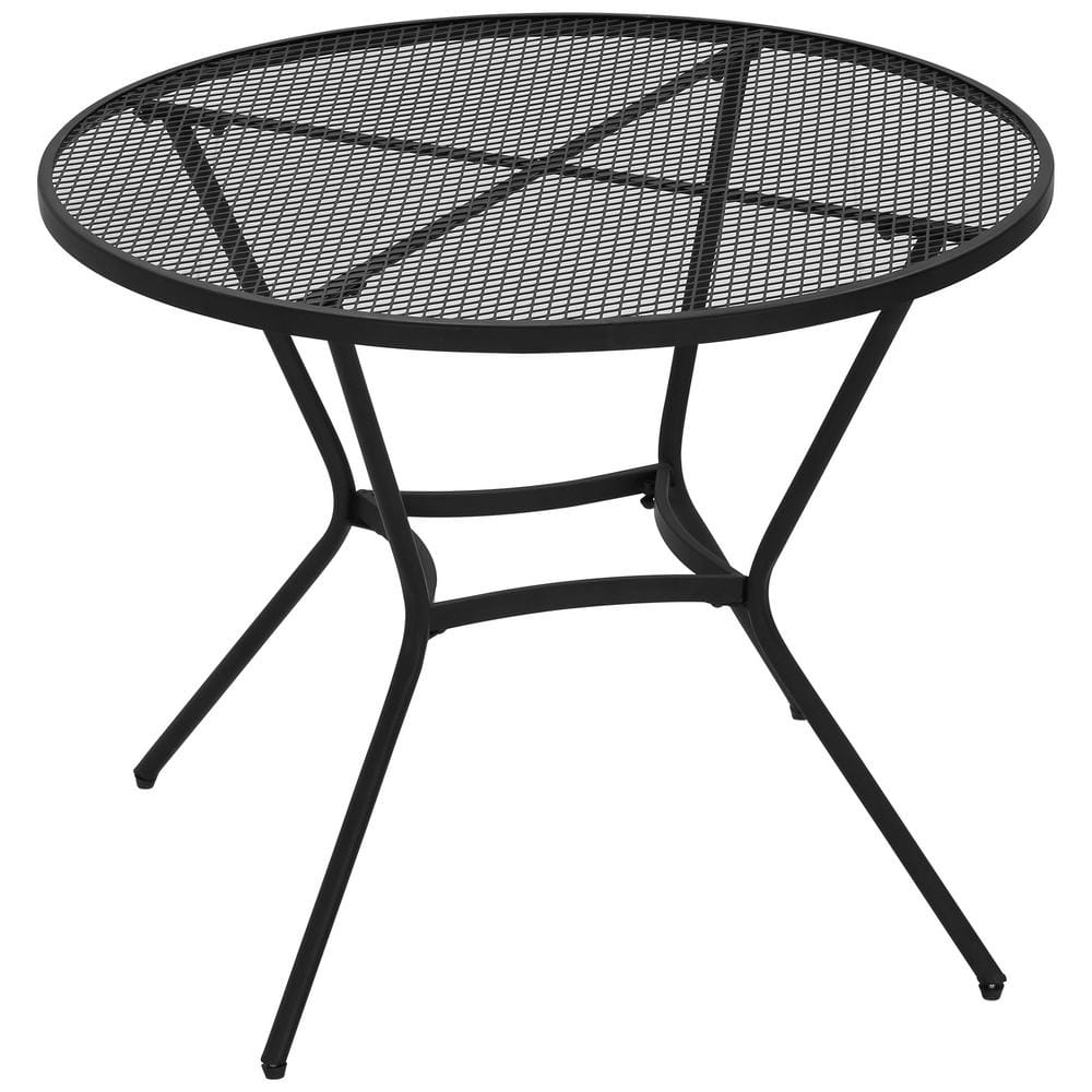 Outsunny Black 35 in. Round Metal Outdoor Dining Table with Mesh ...