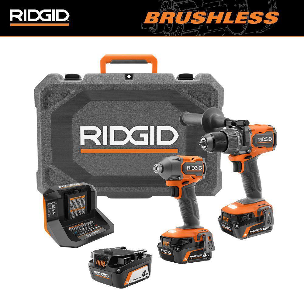 RIDGID 18V Brushless 2-Tool Combo Kit with 6.0 Ah and 4.0 Ah MAX Output ...