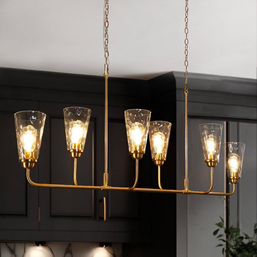 LNC 54 in. W Modern Island Chandelier 6-Light Plating Brass Linear High ...