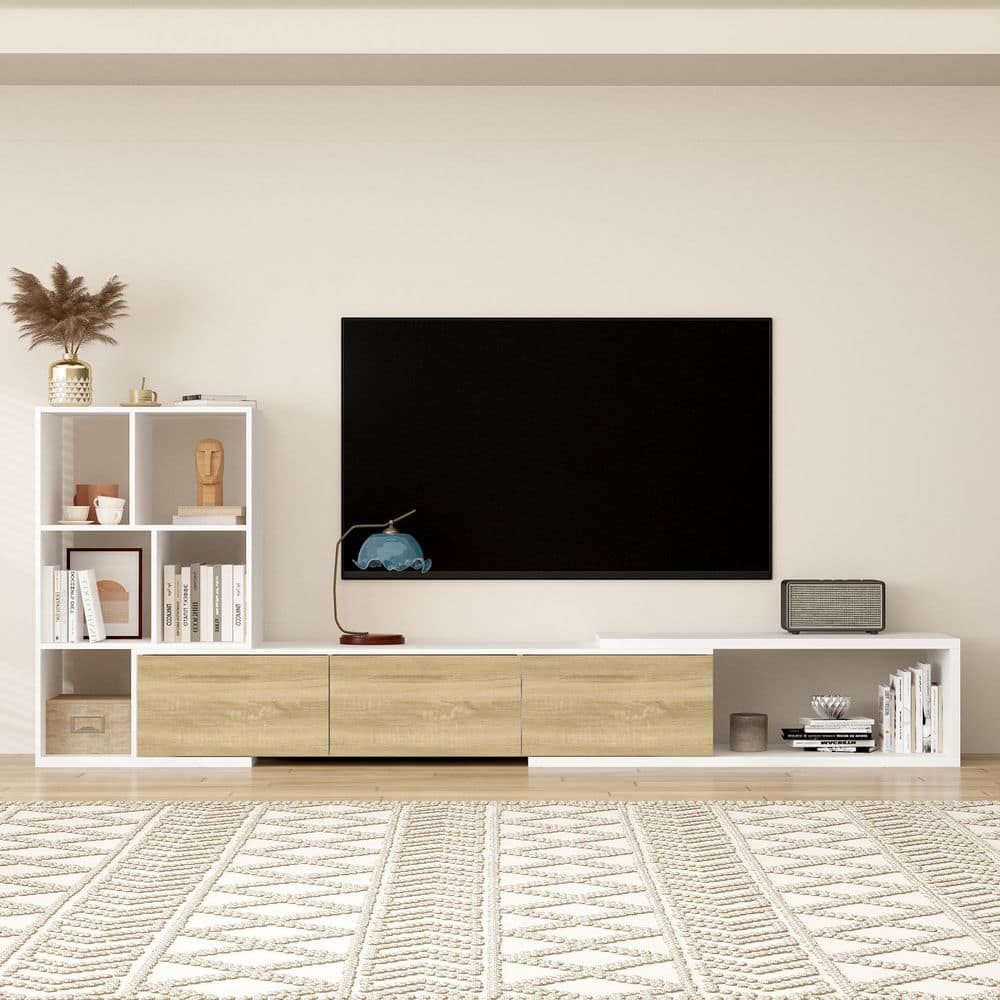 FUFU&GAGA White & Wood Grain Extendable TV Stand, Entertainment Center ...