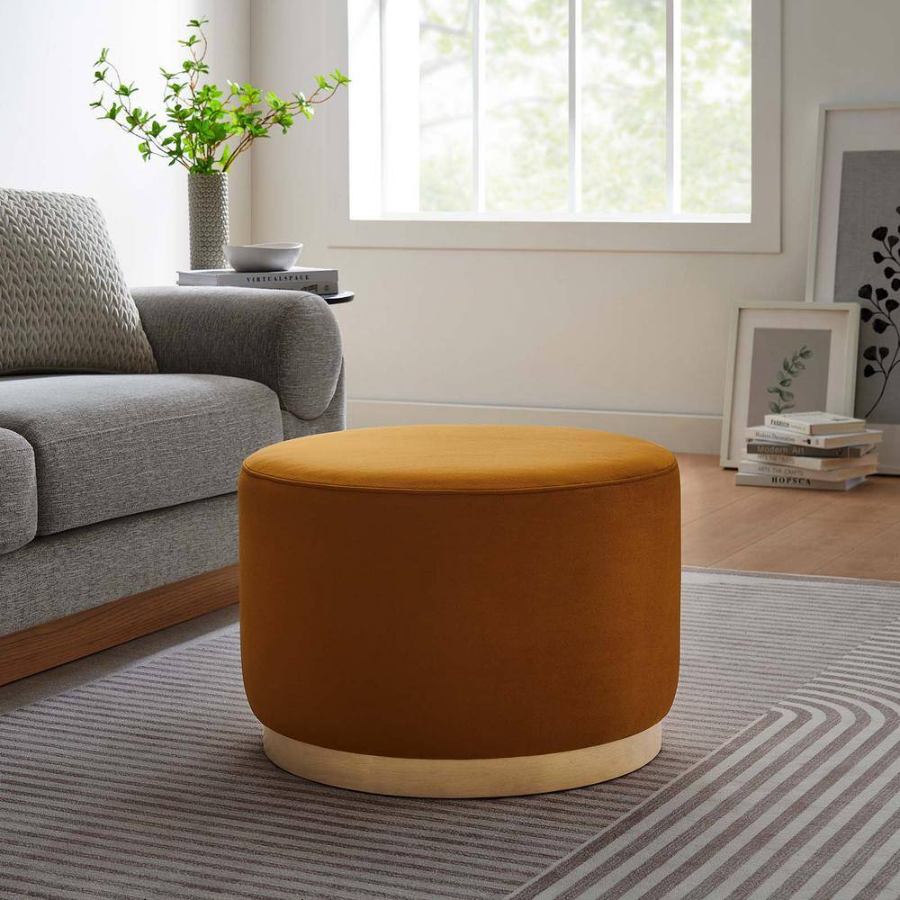 MODWAY Tilden Large 23 in. Round Performance Velvet Upholstered Ottoman ...