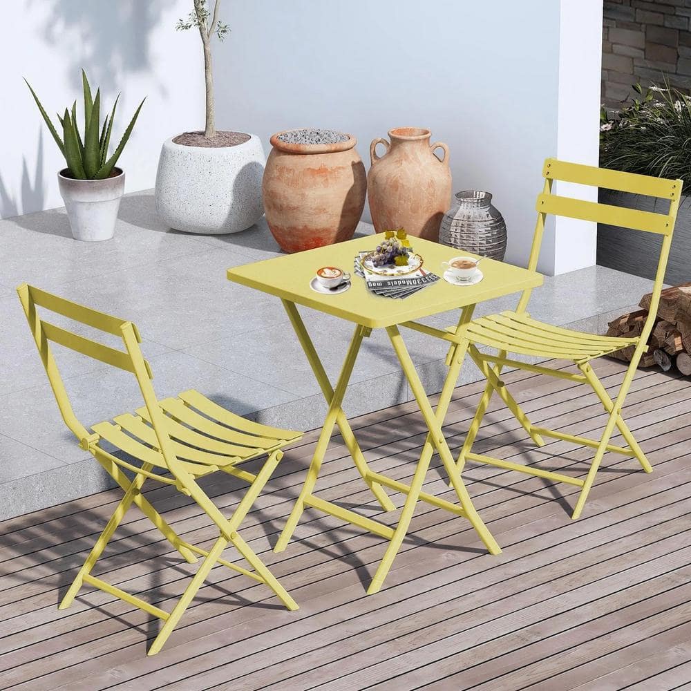 AUTMOON Patio Metal Bistro Set, Folding Outdoor Patio Furniture Sets ...