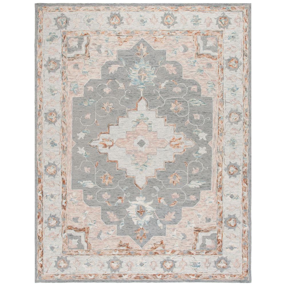 SAFAVIEH Anatolia 8 ft. x 10 ft. Gray/Rust Oversized Medallion Area Rug ...