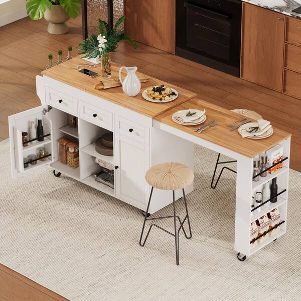 Wood Outdoor Dining Table, Kitchen Island with Extendable Table ...