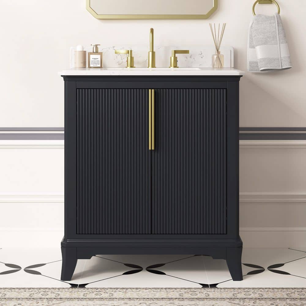 DELUXE DL LIVING Rothen 31 in. Single Sink Freestanding Black Blue Bath ...