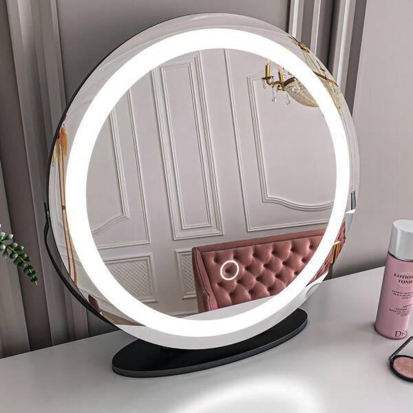 TOOLKISS 19 in. Round 3-Color-LED Touch Screen, Makeup Dimmable Lighted ...