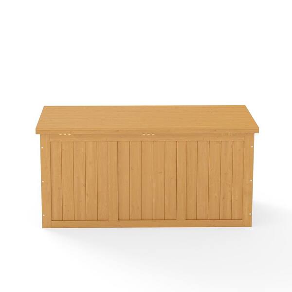 67 Gal Light Brown Wood Deck Box with Seat & Table Top-Weatherproof ...