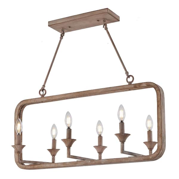 Oaks Aura Mora 6-Light Rustic Elegance Light Brown Finish Farmhouse ...