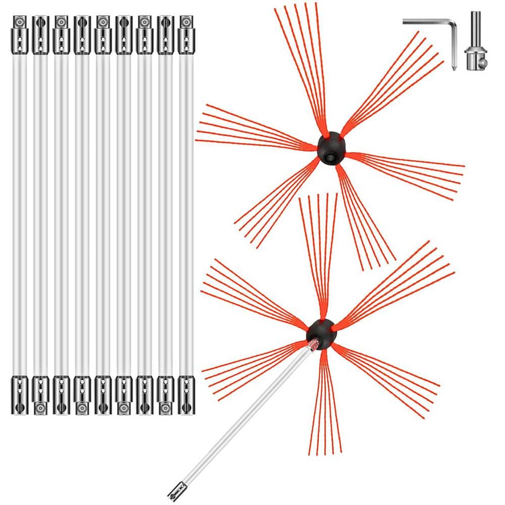 SKYSHALO Chimney Sweep Kit 33 ft. L, Rotary Chimney Cleaning Kit Driven ...