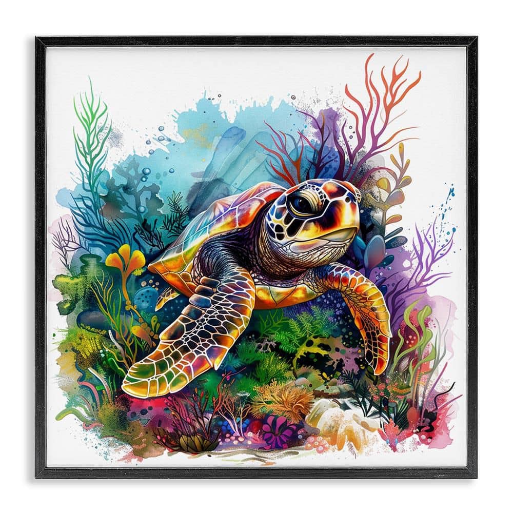 Stupell Industries Coral & Sea Life Turtle by LSR Design Studio Black ...