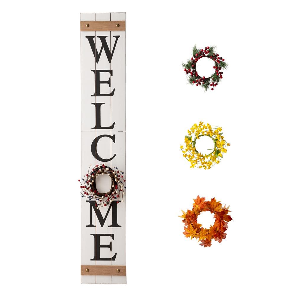 Glitzhome 60 in. H Wooden Welcome Porch Sign, with 4 Changable wreathes ...