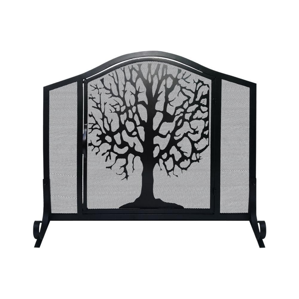 THE URBAN PORT Black Iron Tree of Life Art 3-Panel Fireplace Screen ...