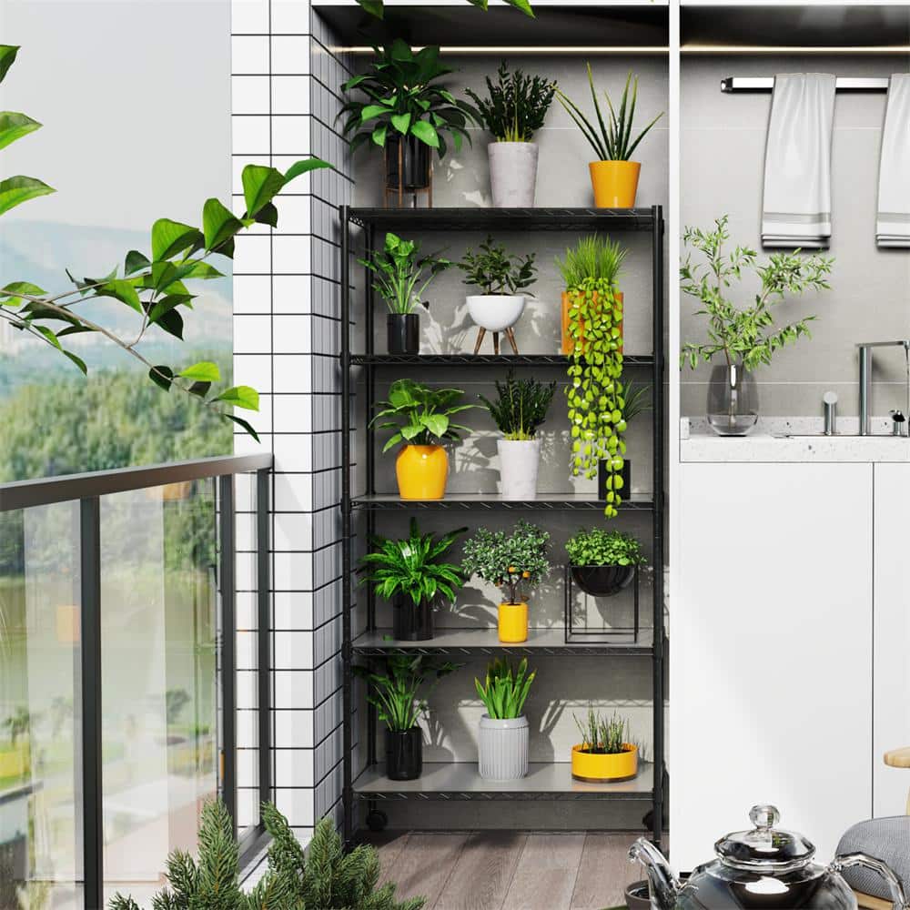 GQB 5-Tier Heavy Duty Garage Storage Racks in Black with Wheels, Metal ...