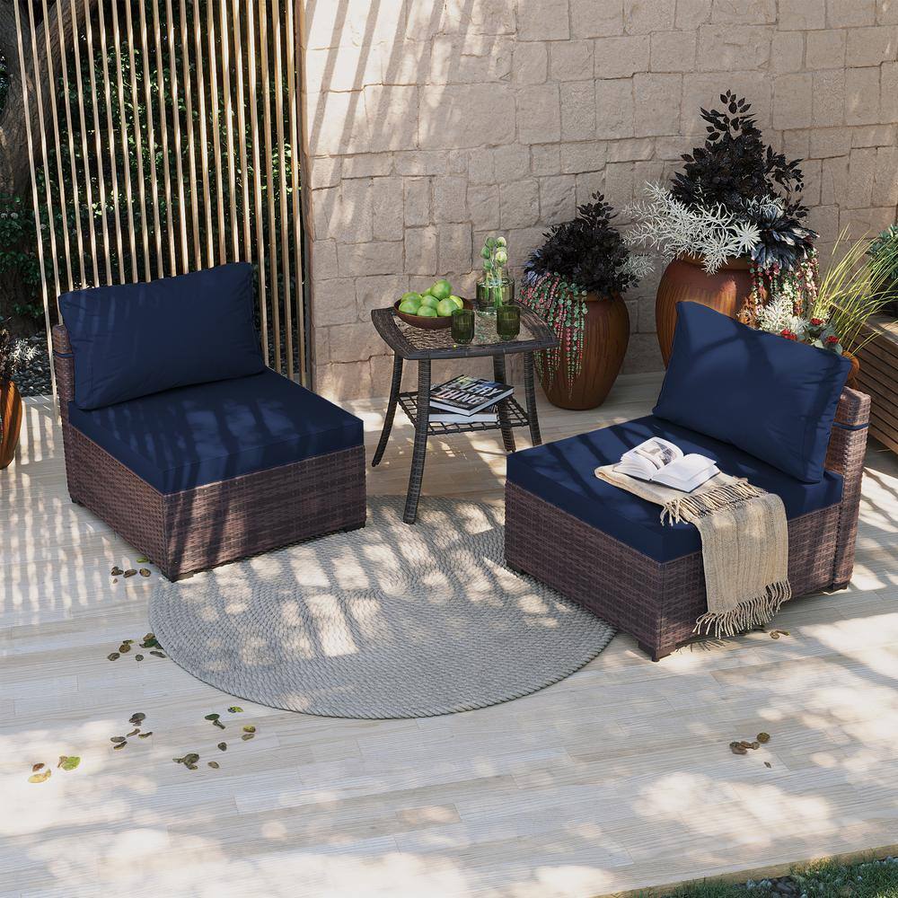UPHA 2-Person Stylish Wicker Patio Conversation Seating Set with ...