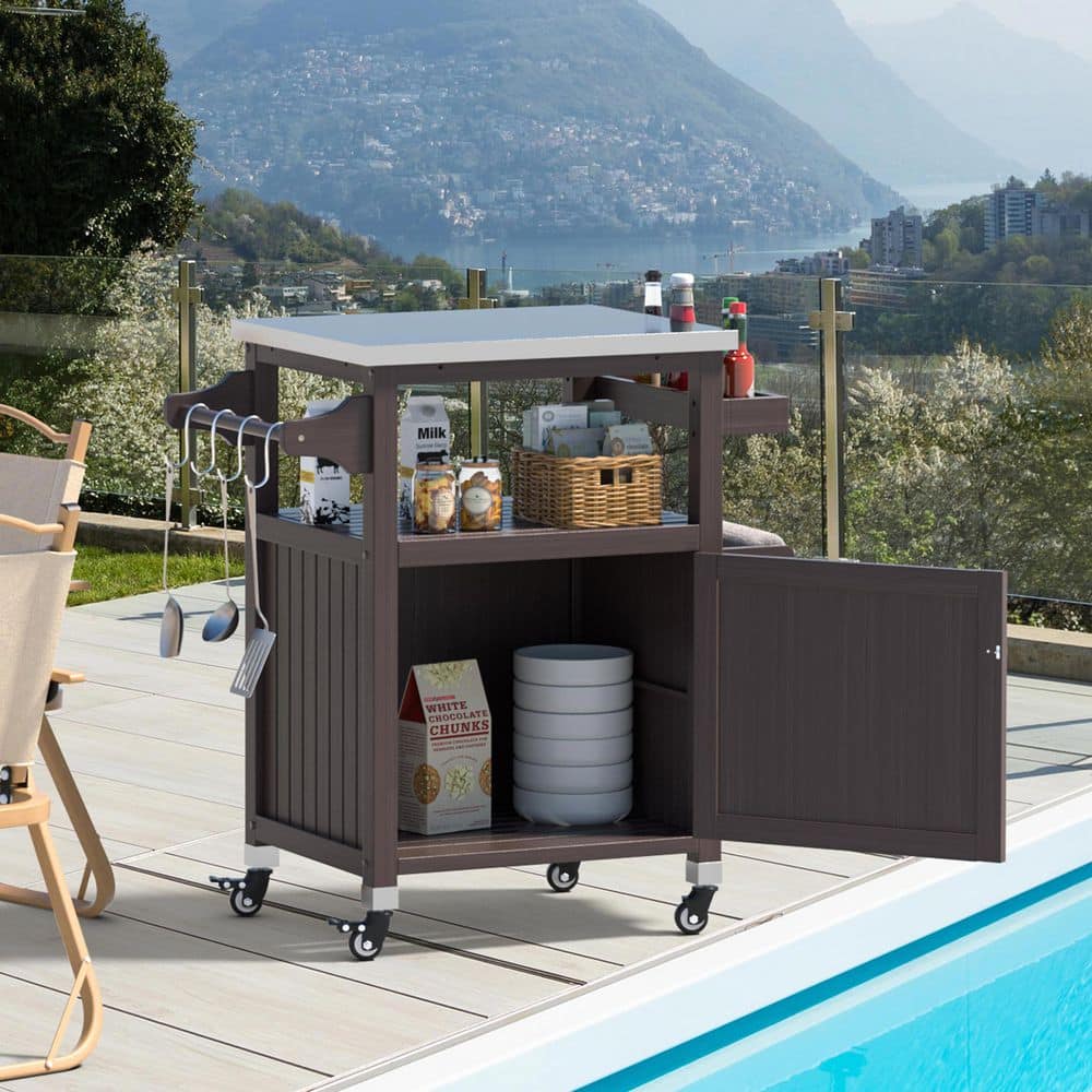 VEIKOUS Wood Outdoor/Indoor Bar Cart with Wheels for Storage, Service ...