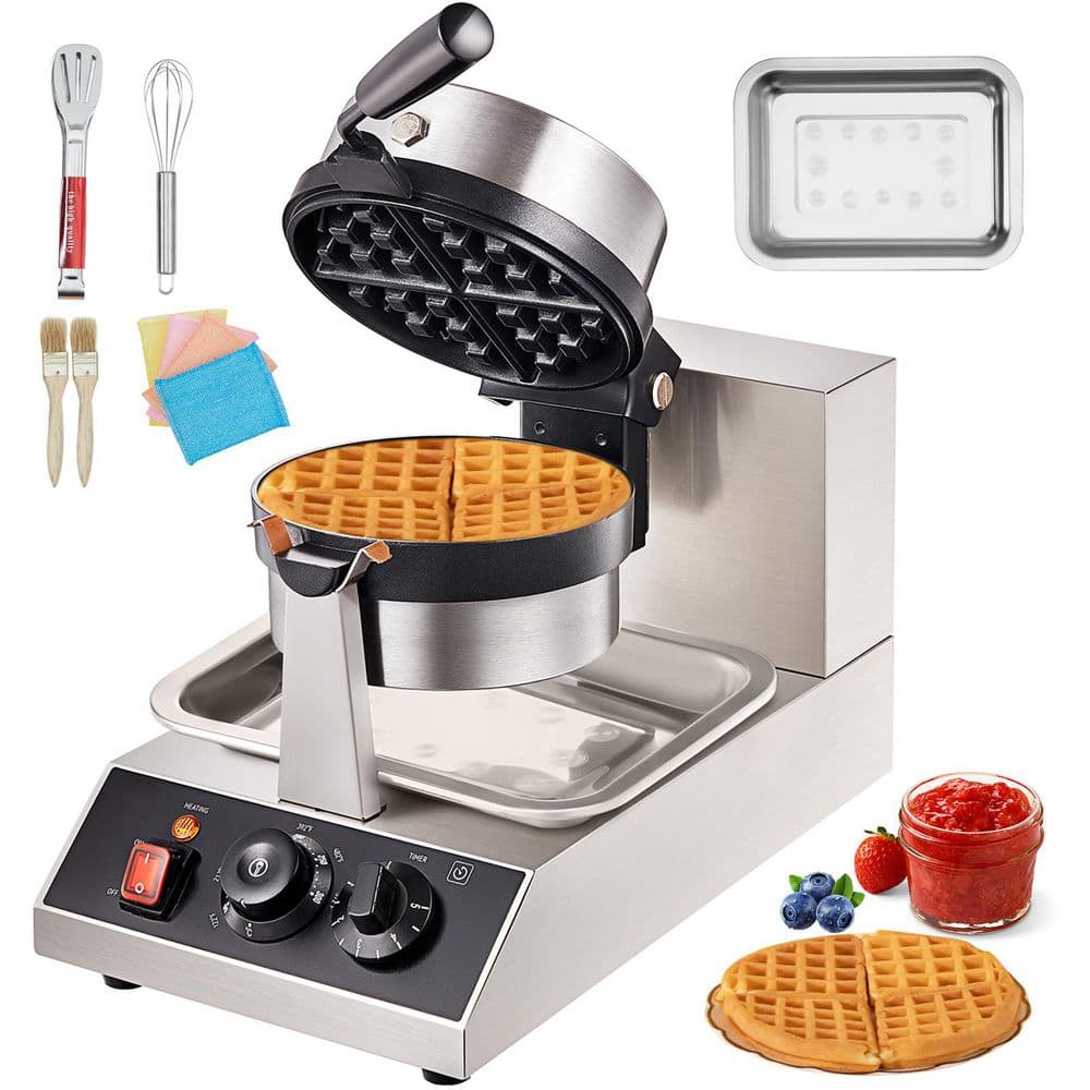 SKYSHALO Round Waffle Iron Non-Stick Stainless Steel Rotatable Waffle ...