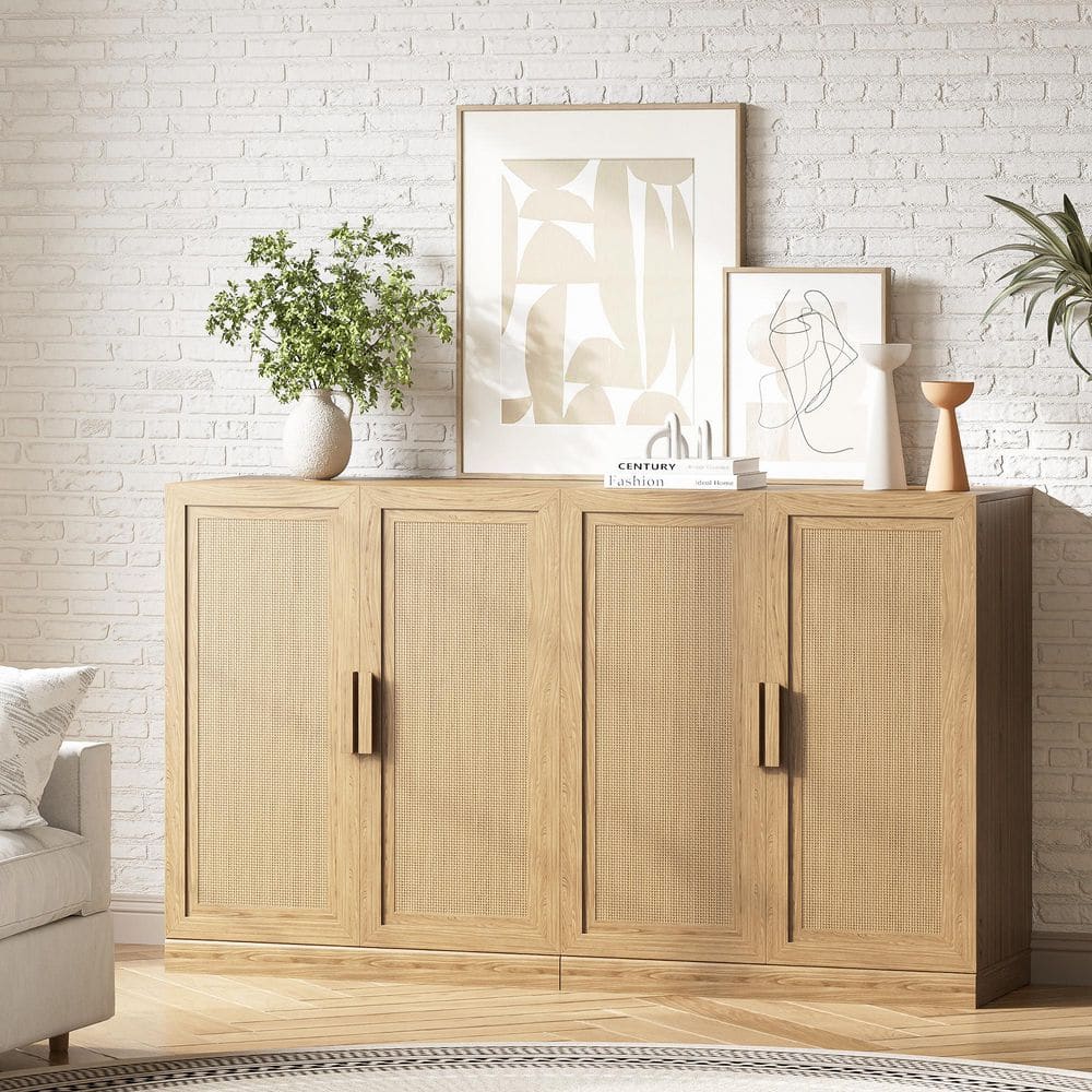 Set of 2 Wicker Door Natural 36 in. H Bathroom Storage Cabinet with ...