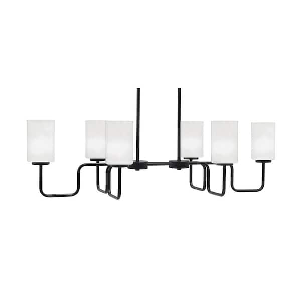 Elonia 6 Light Matte Black Linear Chandelier with 4 in. White Marble ...