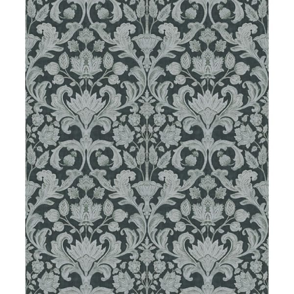 Elegance Collection Blue Damask Sheen Finish Non-Pasted Non-Woven ...