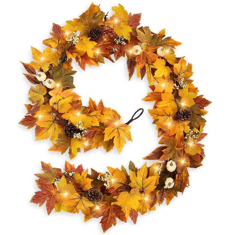 Fall Orange 6 ft. Fall Artificial Fall Leaf Garland LX0285 - The Home Depot