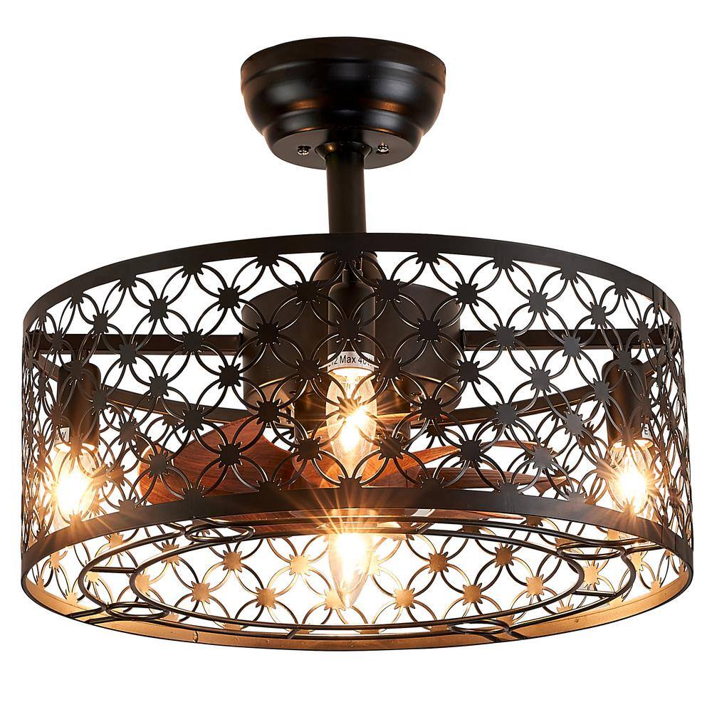 Pacific Core Farmhouse 17.8 In. Indoor Black Caged Down Rod Ceiling Fan ...
