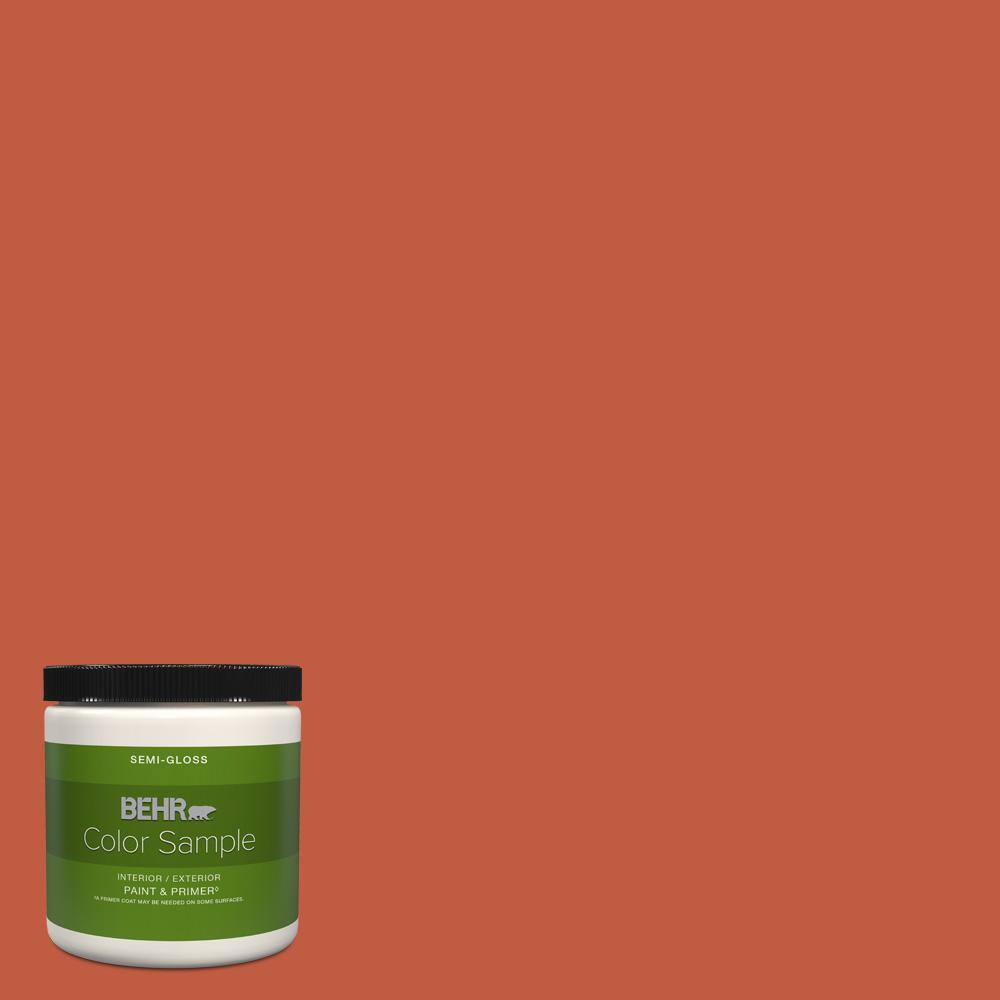BEHR PREMIUM PLUS 8 oz. #M180-7 Deep Fire Semi-Gloss Interior/Exterior ...