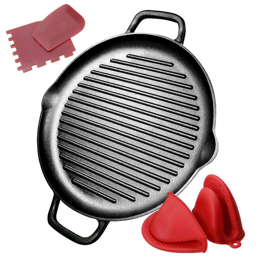 Wudkey 12.6 in. Round Grill Pan with Dual Handles, Pre-Seasoned Cast ...