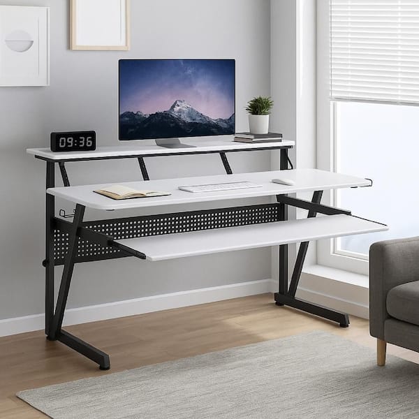 Benjara Vion 71 in. Rectangle Black and White MDF and Metal Music ...
