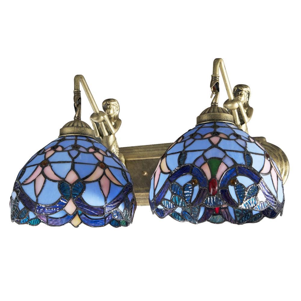 OUKANING 15.35 in. 2-Light Blue Vintage Tiffany Style Wall Sconce Wall ...