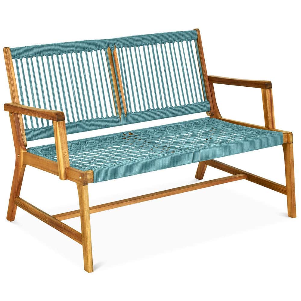 ANGELES HOME 46 1/2 in. 2 Person Natural Wood Outdoor Bench, Woven ...