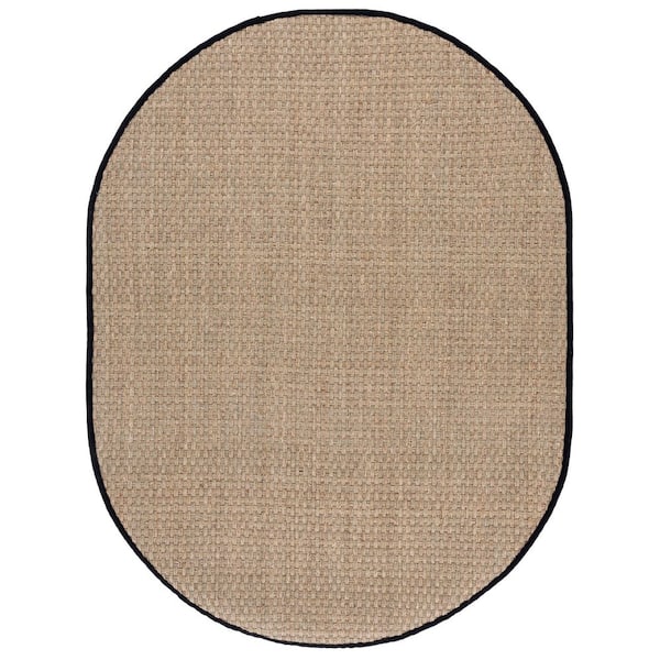 SAFAVIEH Natural Fiber Natural/Black 6 ft. x 8 ft. Border Woven Oval ...