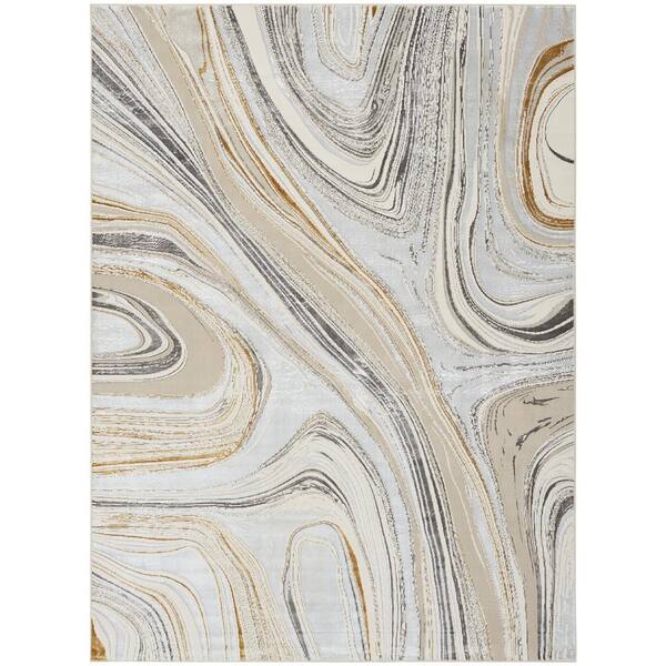 Nourison Glam Grey Gold 9 ft. x 12 ft. Abstract Contemporary Area Rug ...