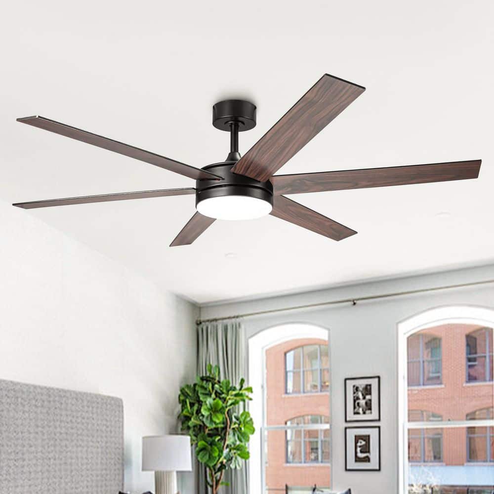 Vaczon 60 in. Indoor Integrated LED Matte Black Reversible Ceiling Fan ...
