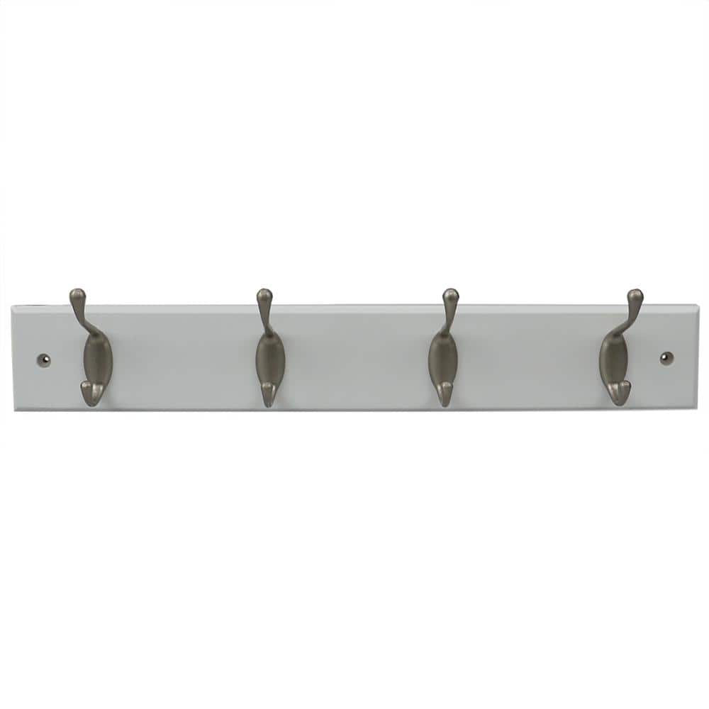 Home Basics 17.75 in. L White 4 Double Hooks Wall Mounted Hanging Rack ...