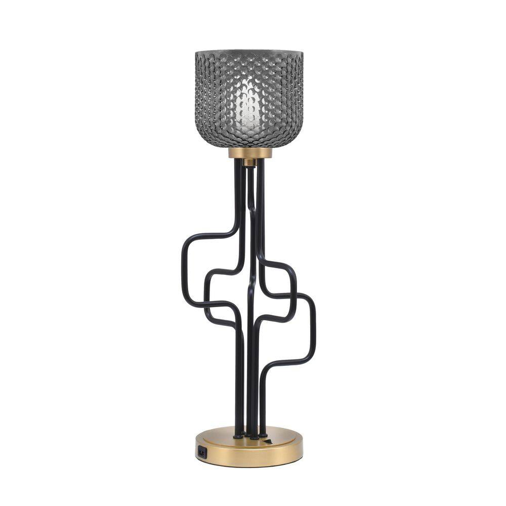 Elonia 23 In Matte Black New Aged Brass Accent Lamp With Usb Ports With 6 In Smoke Glass