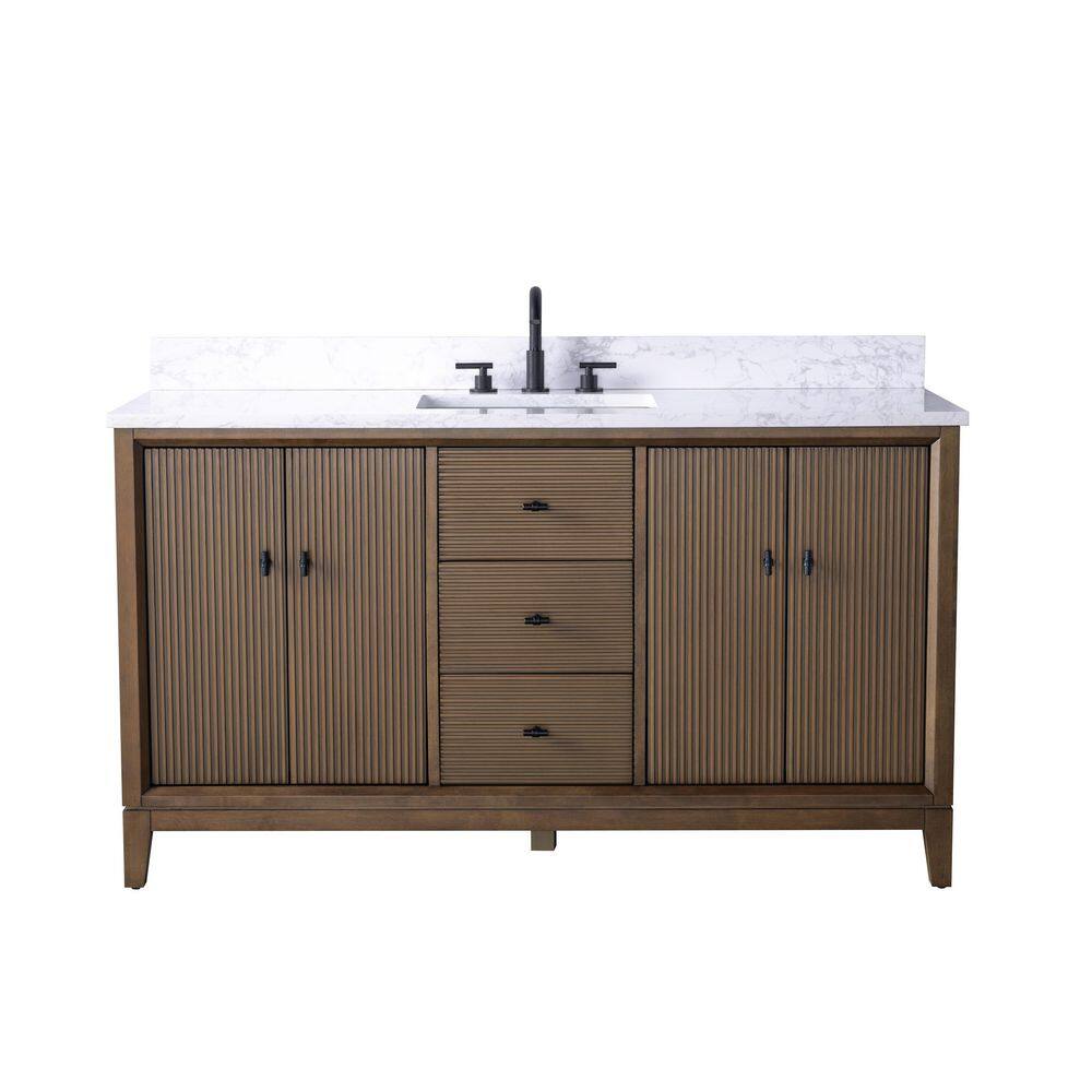 Vanity Art 60 in. W x 22 in. D Single Sink Freestanding Walnut Bath Vanity Cabinet with White ...