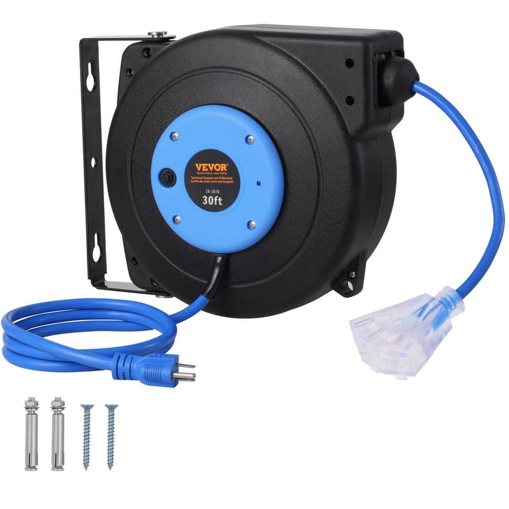 VEVOR 30 ft. 16/3 SJTOW 10Amp Retractable Extension Cord Reel Heavy ...