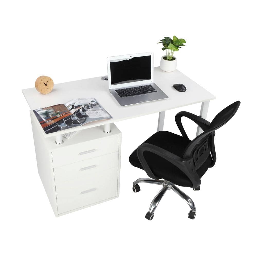 Winado 47.25 in. Rectangular White Particle Board Computer Desk with 3 ...