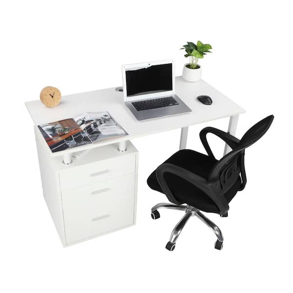 Winado 47.25 in. Rectangular White Particle Board Computer Desk with 3 ...