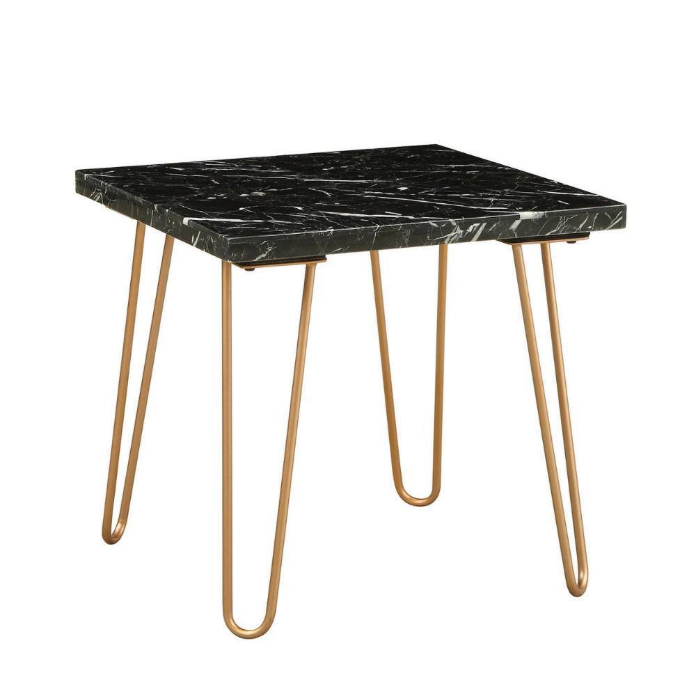 Benjara 22 in. Black and Gold Other Marble End Table with Hairpin Legs ...
