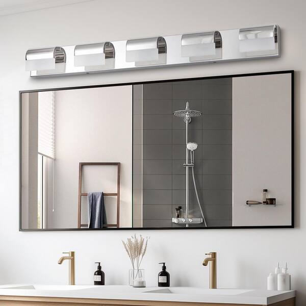 Basdien 38 in. 5-Light Modern Silver Vanity Light Fixture Bathroom Over ...