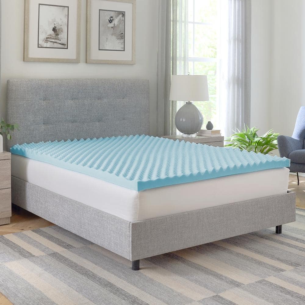 BODIPEDIC Essentials 2.5 in. Queen Convoluted Gel-Infused Memory Foam ...